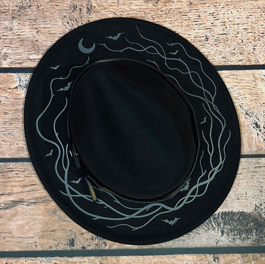 Vegan Felt Wide Brim Hat Goth Witch Fedora Hat Haunted - Etsy