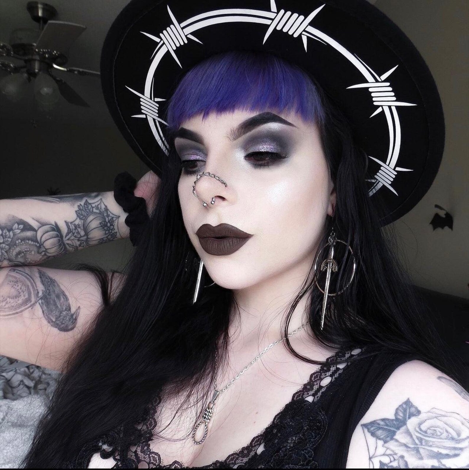 Vegan Felt Wide Brim Hat - Goth Horror Fedora Hat - Barbed Wire - Etsy