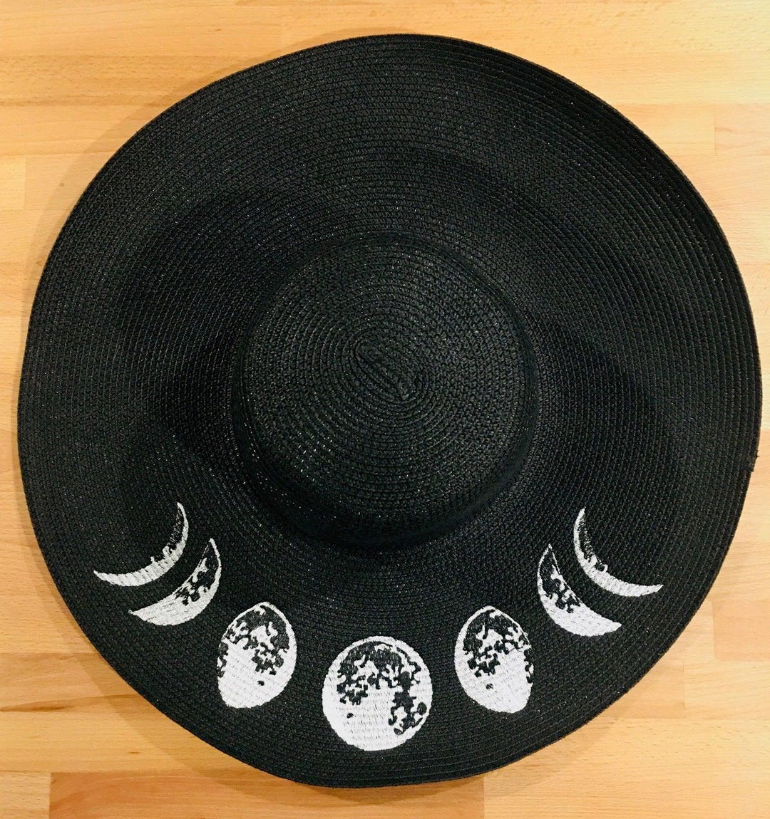 Floppy Sun Hat - XL Brim - Goth Witch Hat -moon Phase - Etsy