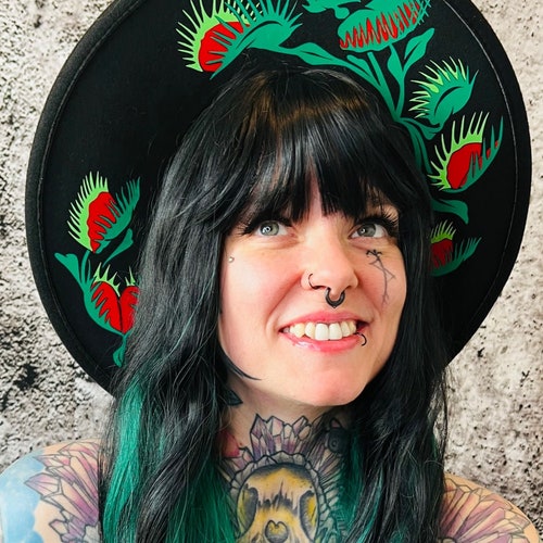 Vegan Felt Wide Brim Hat Goth Witch Fedora Hat XL Brim - Etsy