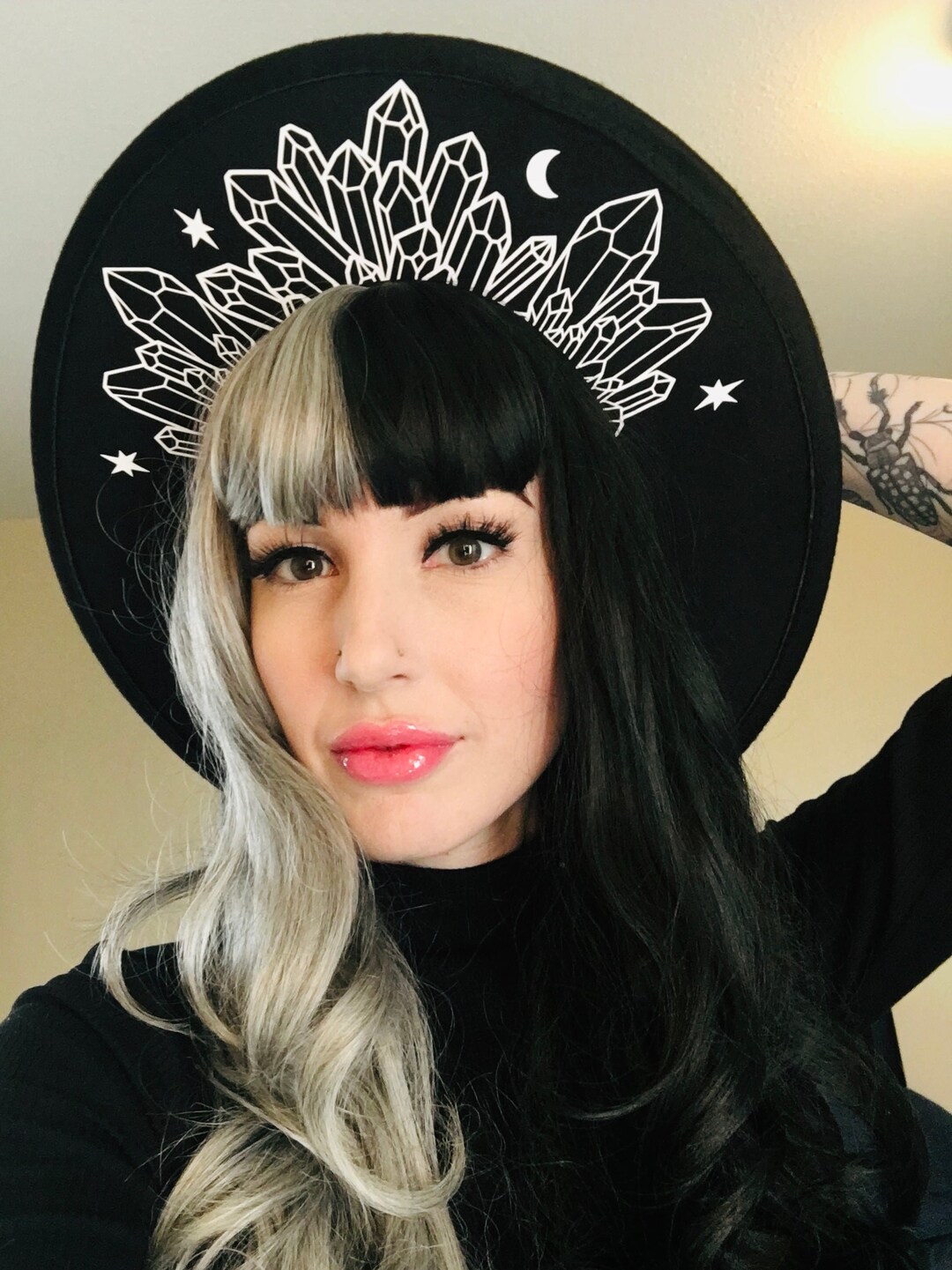 Vegan Felt Wide Brim Hat Goth Witch Fedora Hat XL Brim Moonlight ...
