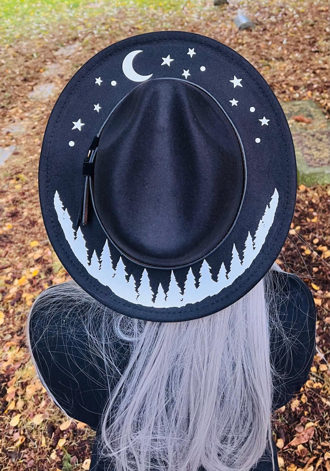 Vegan Felt Wide Brim Hat - Goth Witch Fedora Hat - "forest at Night" - Etsy