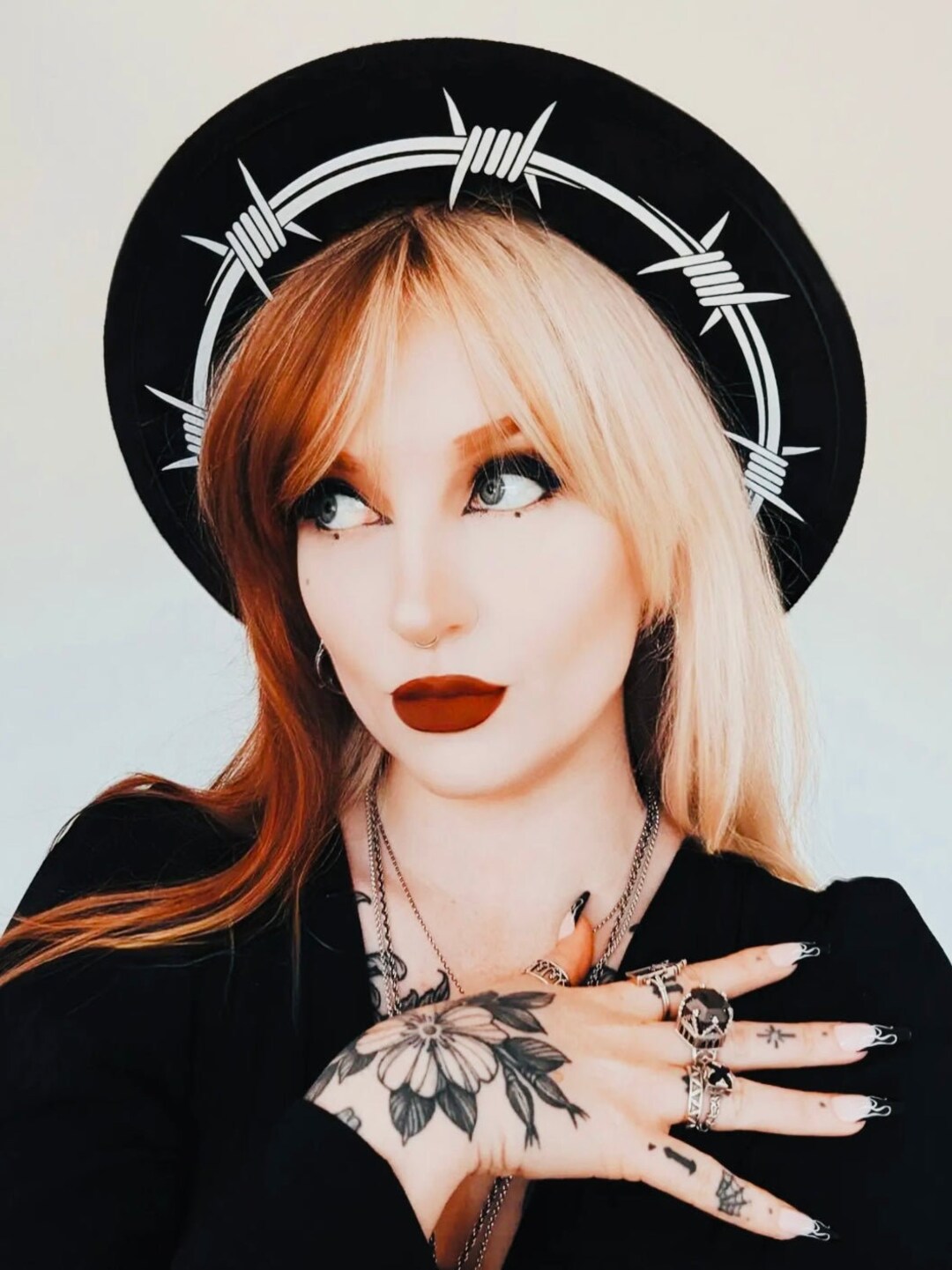 Vegan Felt Wide Brim Hat Goth Horror Fedora Hat Barbed Wire - Etsy