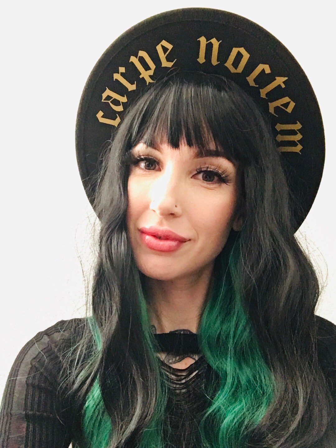 Vegan Felt Wide Brim Hat - Goth Witch Horror Fedora Hat - "carpe Noctem ...