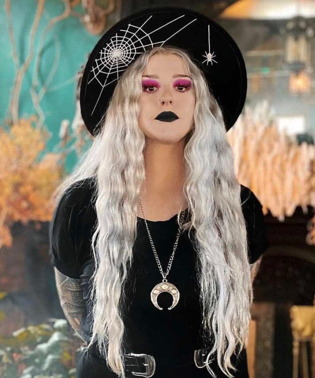 Vegan Felt Wide Brim Hat - XL Brim - Goth Witch Halloween Horror Fedora ...