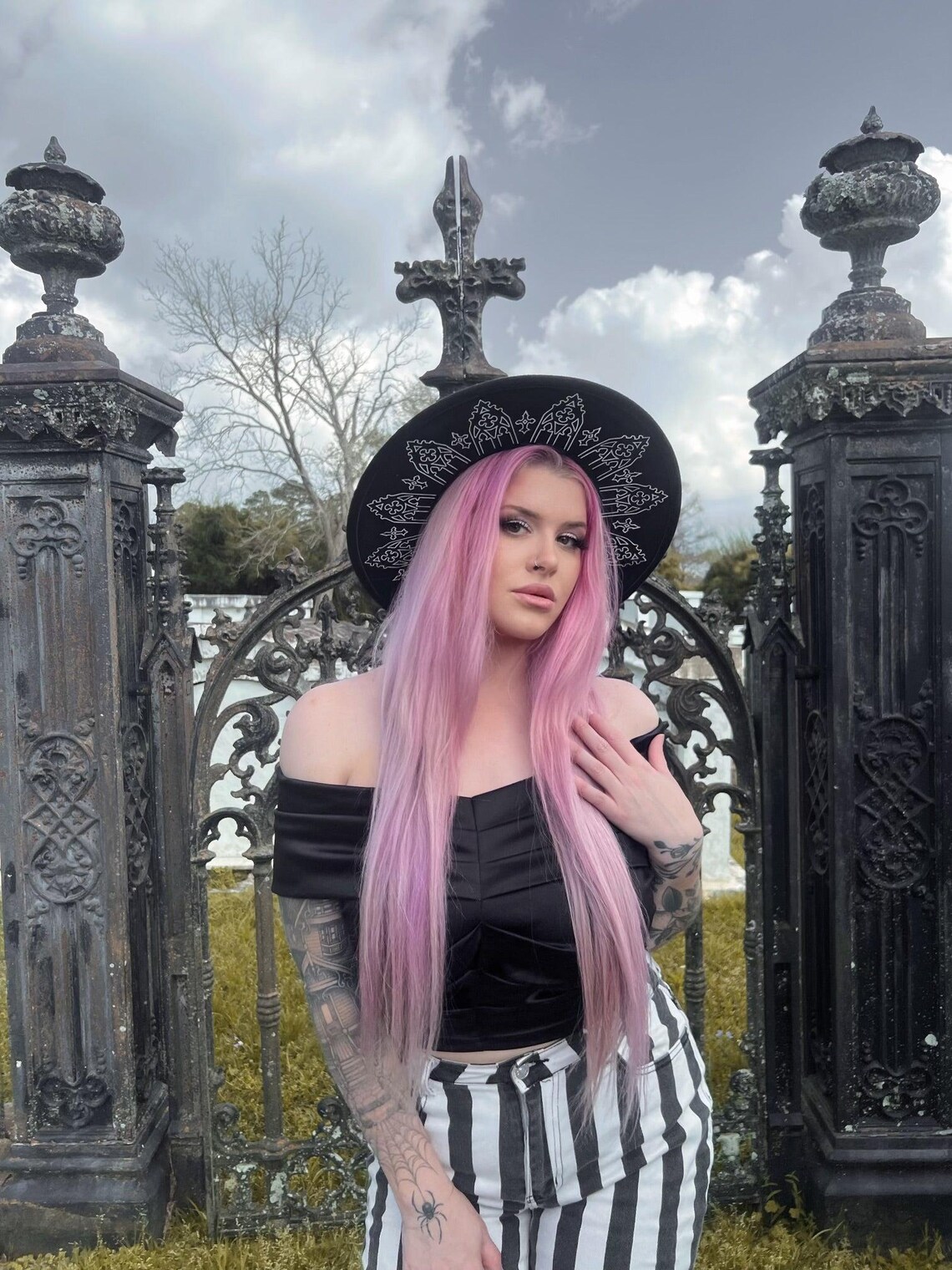 Vegan Felt Wide Brim Hat - Goth Witch Horror Fedora Hat - XL Brim ...