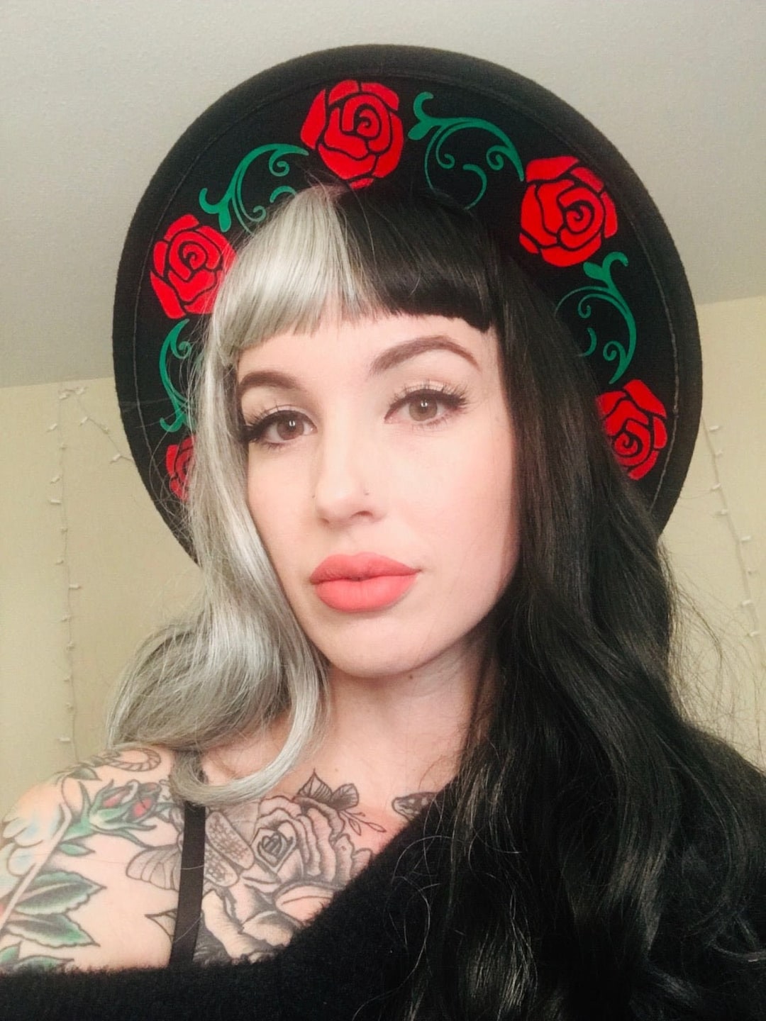 Vegan Felt Wide Brim Hat Goth Witch Floral Fedora Hat Rose - Etsy