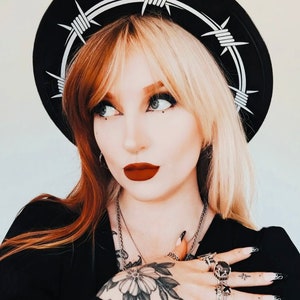 Vegan Felt Wide Brim Hat Goth Horror Fedora Hat Barbed Wire - Etsy