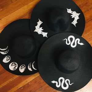 Floppy Sun Hat XL Brim Goth Witch Hat moon Phase - Etsy