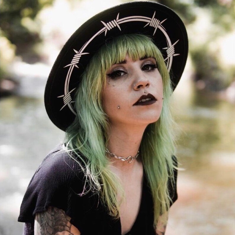 Vegan Felt Wide Brim Hat - Goth Horror Fedora Hat - Barbed Wire - Etsy