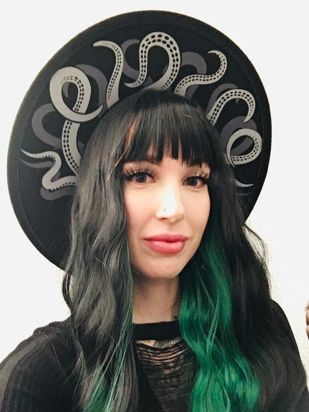 Vegan Felt Wide Brim Hat Goth Witch Fedora Hat XL Brim tentacles - Etsy