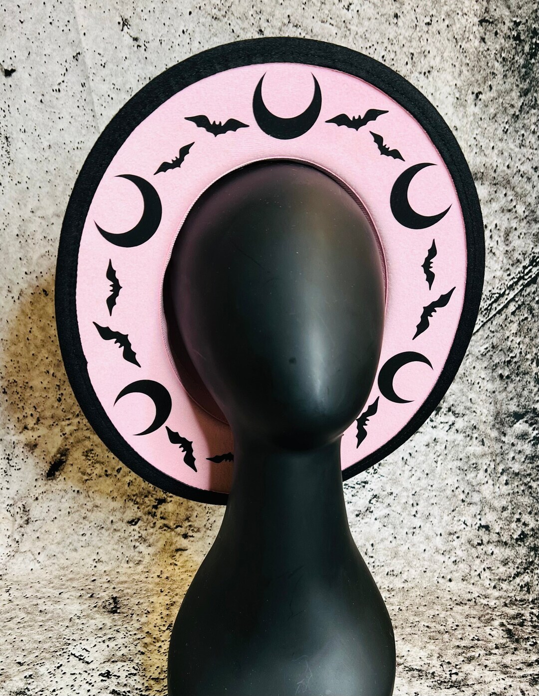 Vegan Felt Wide Brim Hat pastel Pink Bat Moon - Etsy