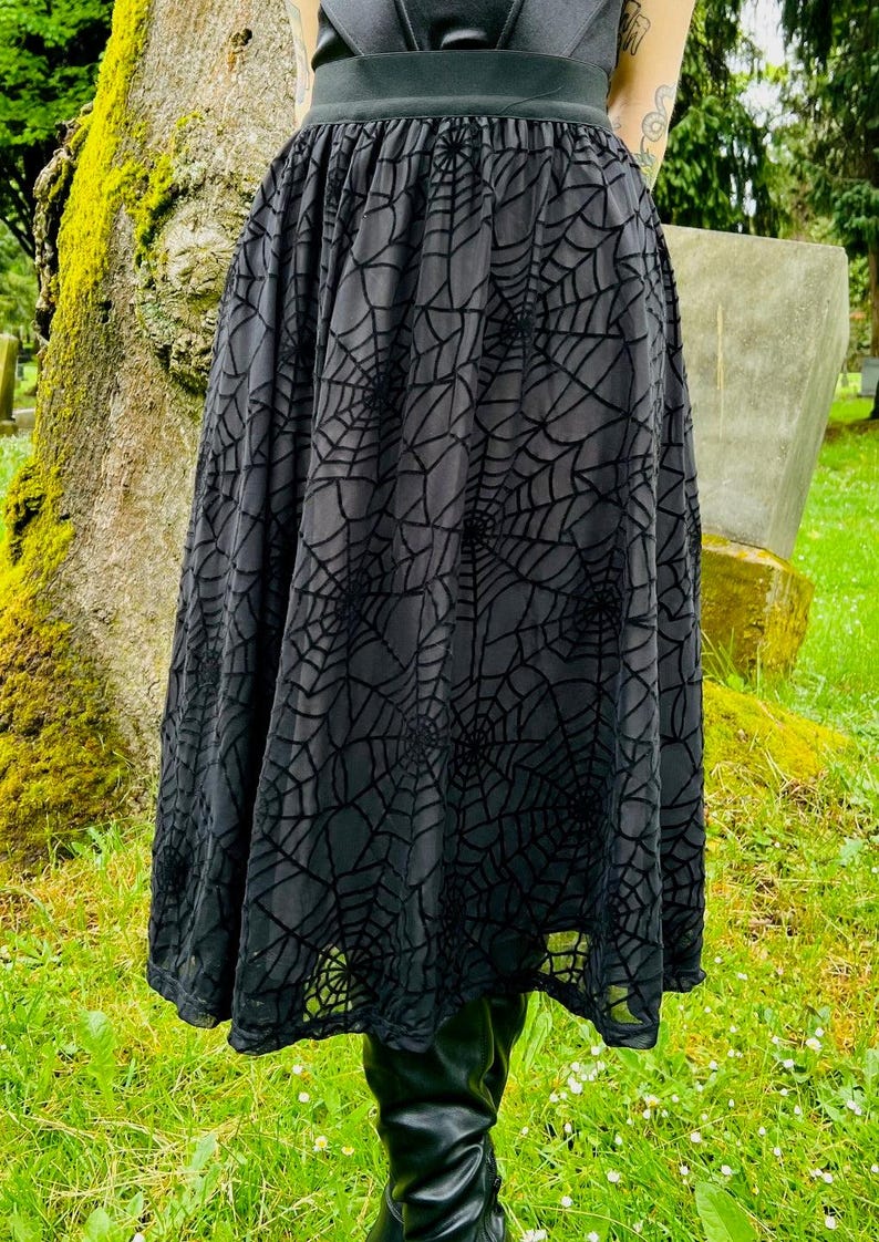 The Aradia Skirt - Velvet Spider Web Flocked Full SKIRT - READY to SHIP ...