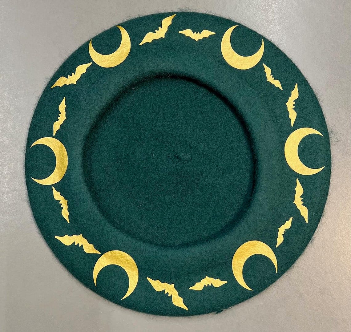 Vegan Beret - Emerald - Gold Bat Moon - Etsy