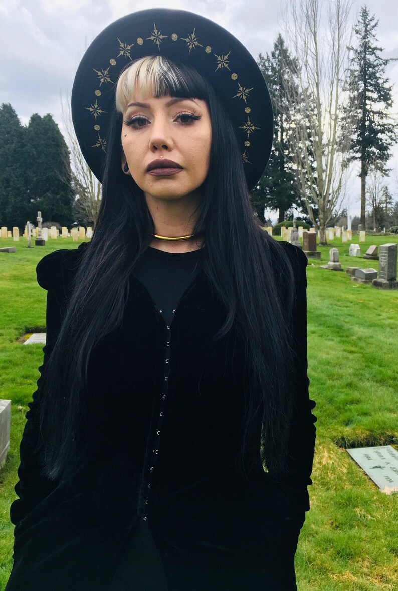 Vegan Felt Wide Brim Hat Goth Witch Fedora Hat Gold - Etsy
