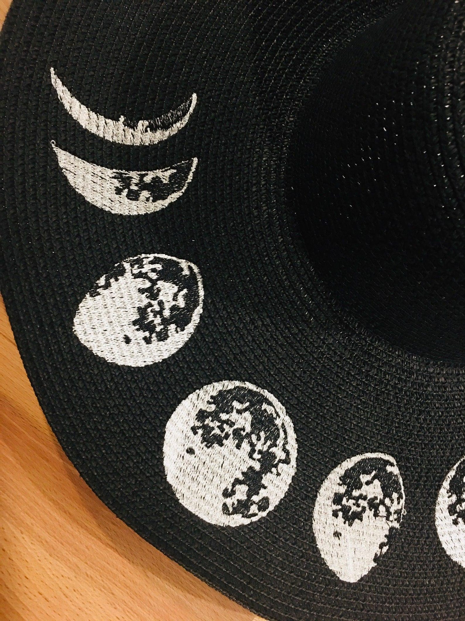 Floppy Sun Hat - XL Brim - Goth Witch Hat -moon Phase - Etsy