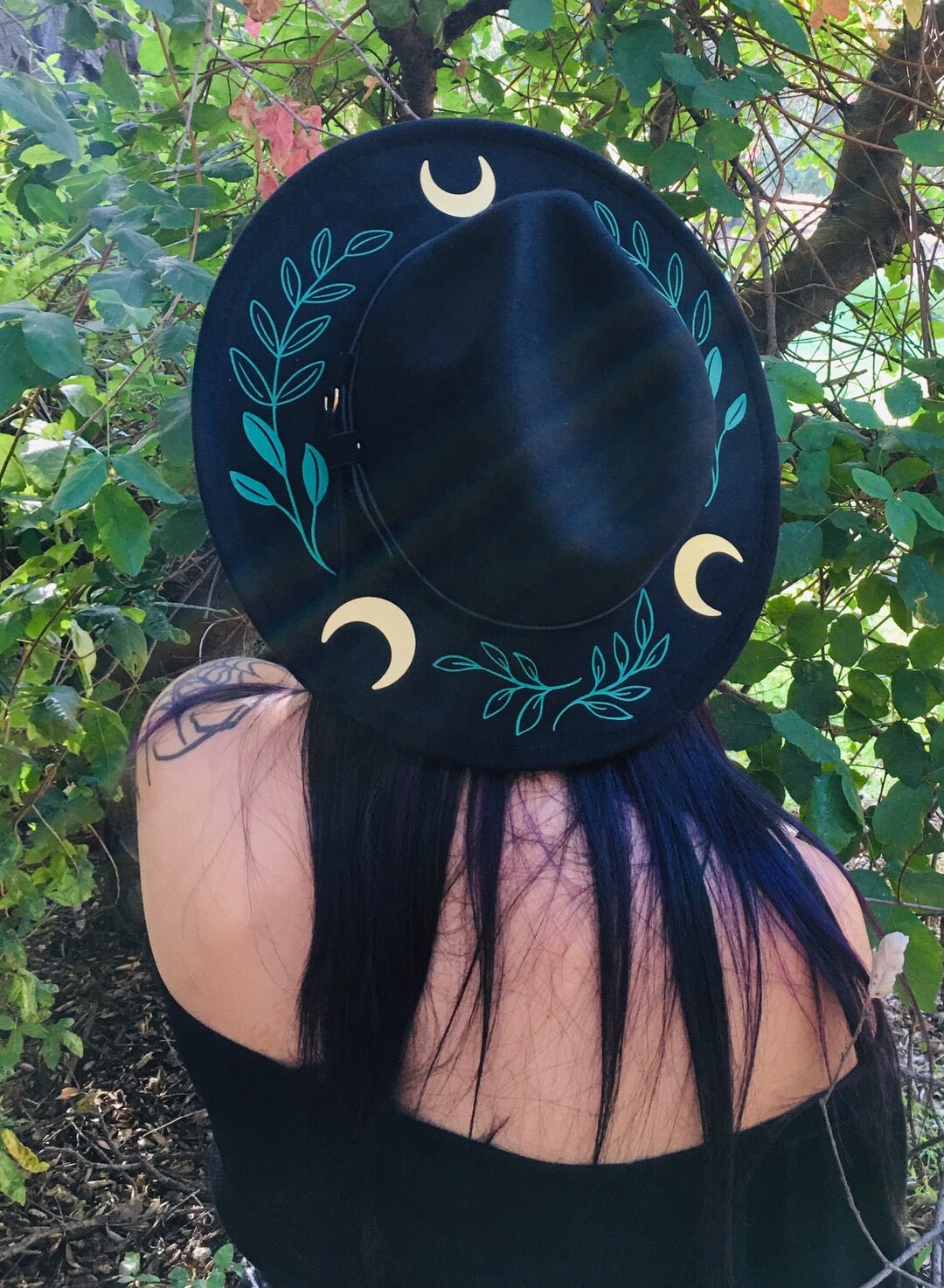 Vegan Felt Wide Brim Hat Goth Witch Floral Fedora Hat Fern - Etsy