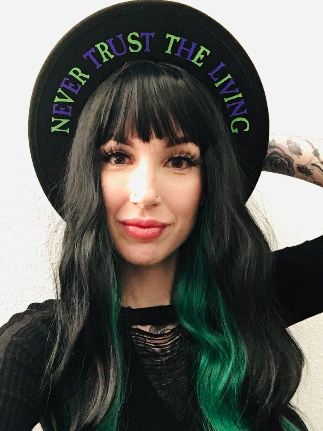 Vegan Felt Wide Brim Hat - Goth Witch Horror Fedora Hat - "never Trust ...