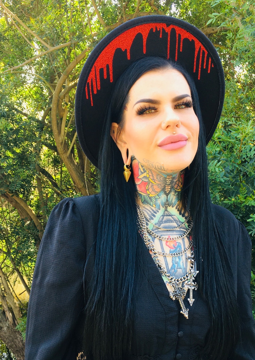 Vegan Felt Wide Brim Hat Goth Horror Fedora Hat Dripping Blood - Etsy