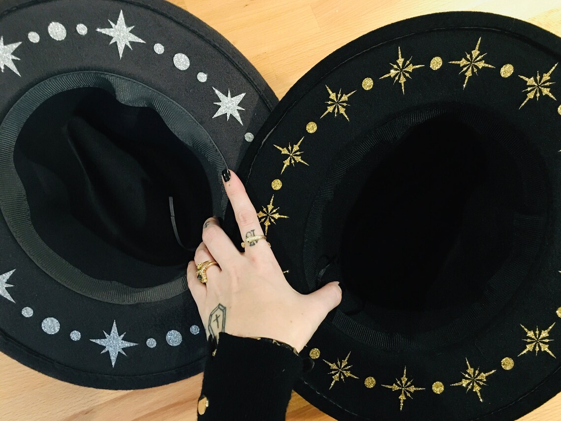 Vegan Felt Wide Brim Hat Goth Witch Fedora Hat Silver - Etsy