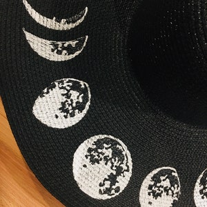Floppy Sun Hat XL Brim Goth Witch Hat moon Phase - Etsy
