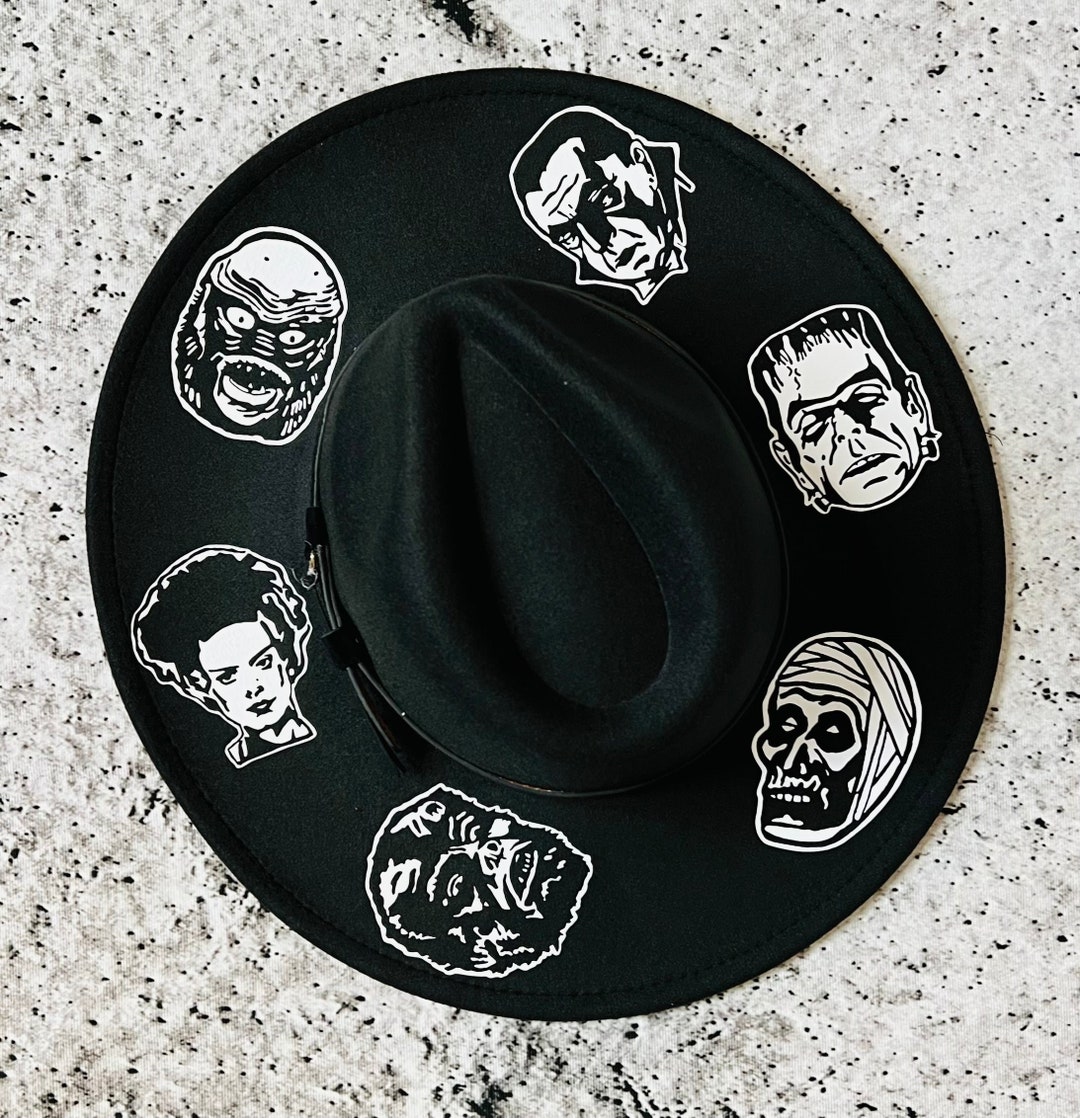 Vegan Felt Wide Brim Hat Goth Witch Horror Fedora Hat XL Brim monsters ...