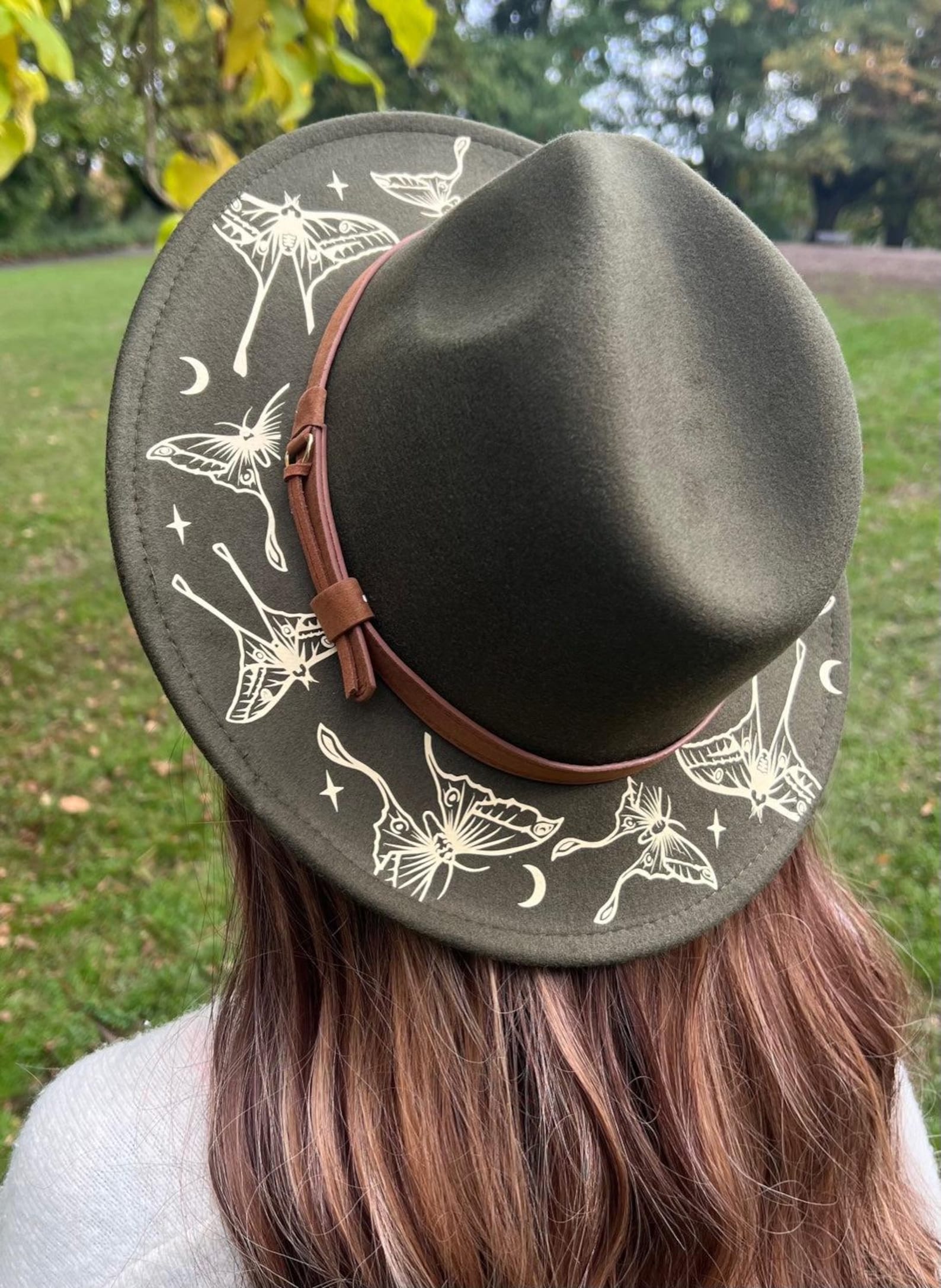 Vegan Felt Wide Brim Hat - Witch Boho Cottage Core Vintage Hat - Olive ...
