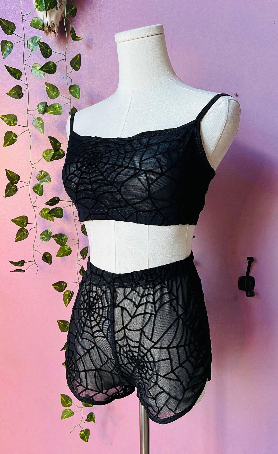 The Sinister Set - WEBS - Sheer Velvet Flocked Spider Web Bra & Shorts ...