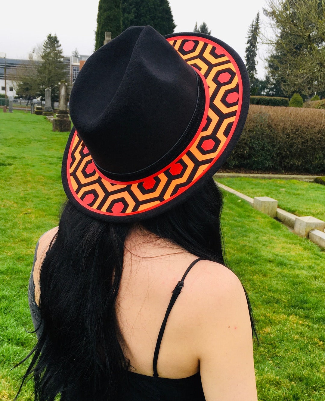 Vegan Felt Wide Brim Hat Goth Witch Horror Fedora Hat Overlook - Etsy