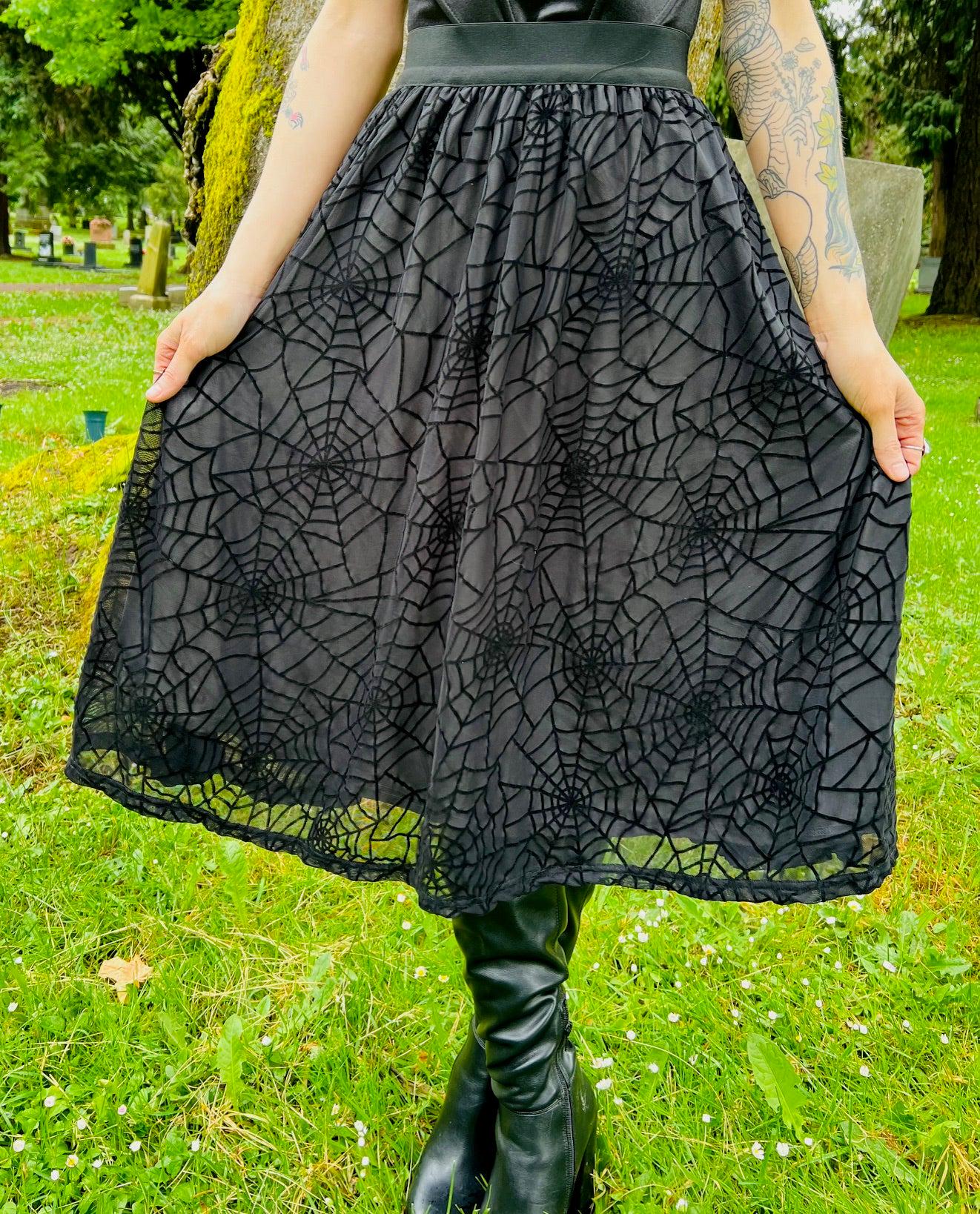 The Aradia Skirt - Velvet Spider Web Flocked Full SKIRT - READY to SHIP ...