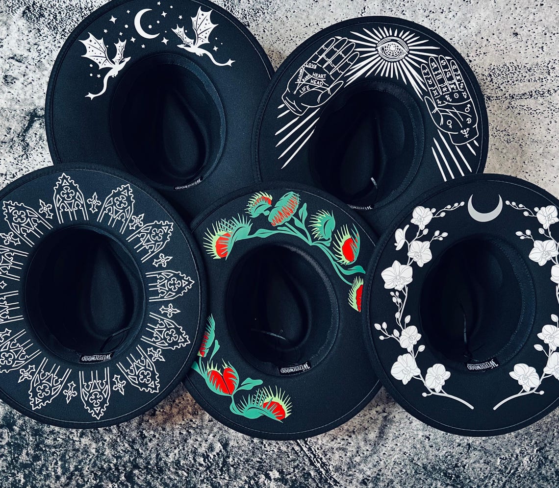 Vegan Felt Wide Brim Hat - Goth Witch Horror Fedora Hat - XL Brim ...