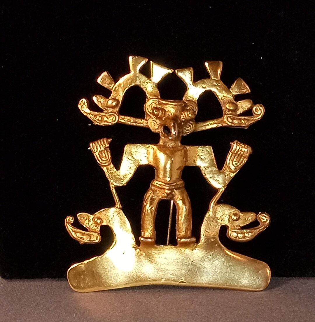 Reproduction of Ancient Mayan, Incan Bird Man Gold Filled Pin ...