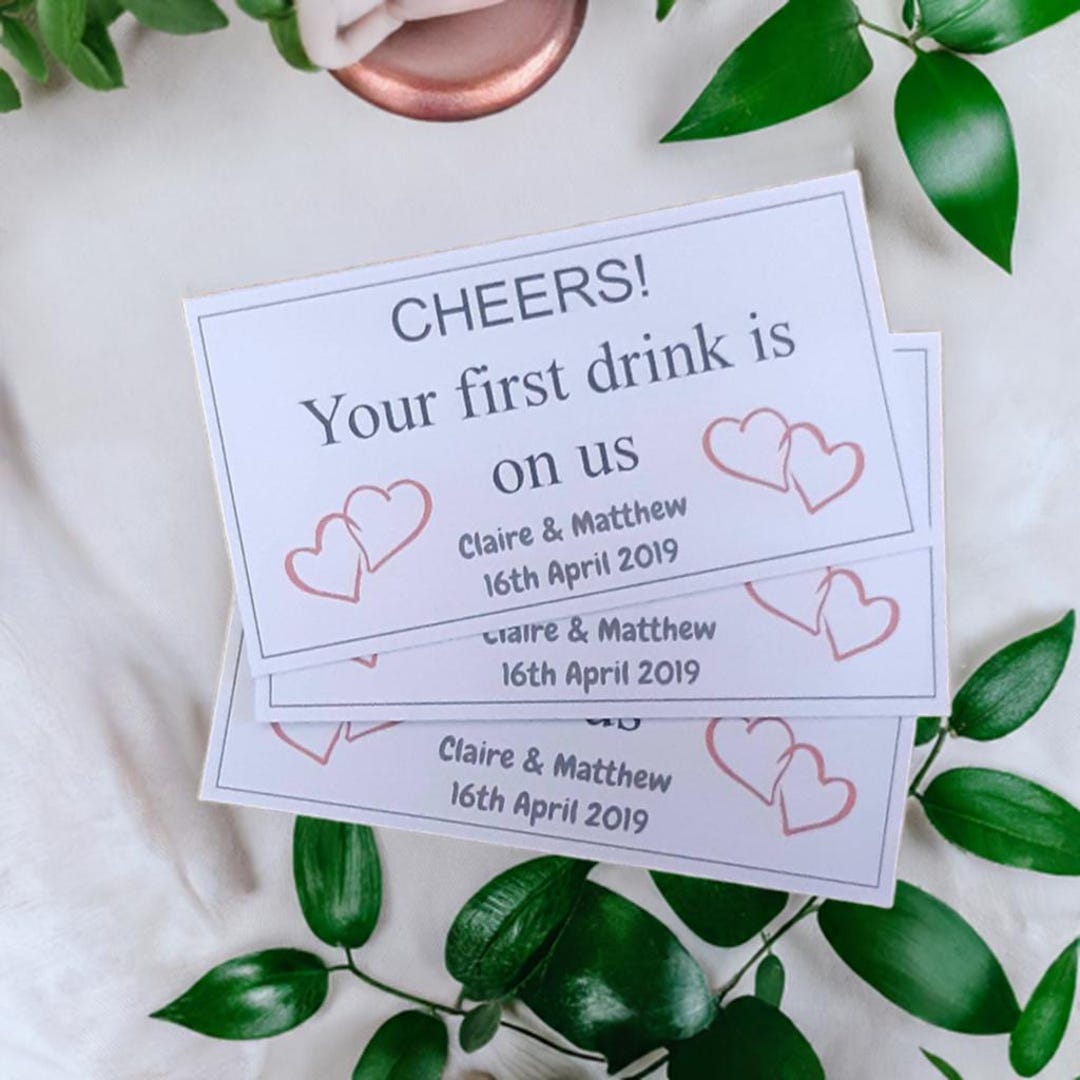 Personalized Wedding Drink Tokens: 'cheers, First Drink' Design - Etsy UK