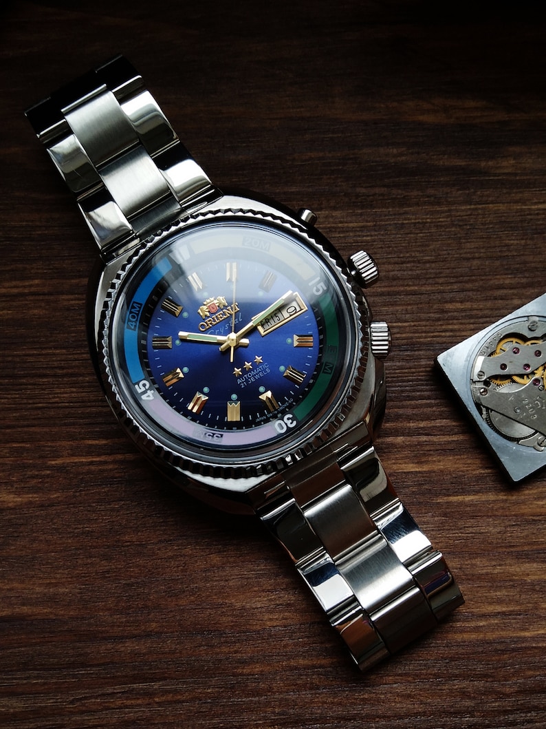 Vintage Orient Automatic Watch,blue Dial,stainless Steel - Etsy