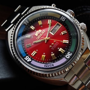 Rare Japanese Orient King Diver Watch: Automatic Red Dial, 21 Jewels - Etsy