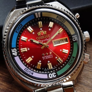 Rare Japanese Orient King Diver Watch: Automatic Red Dial, 21 Jewels - Etsy