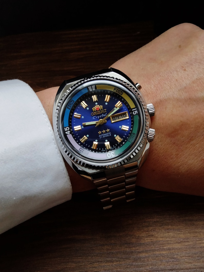 Vintage Orient Automatic Watch,blue Dial,stainless Steel - Etsy