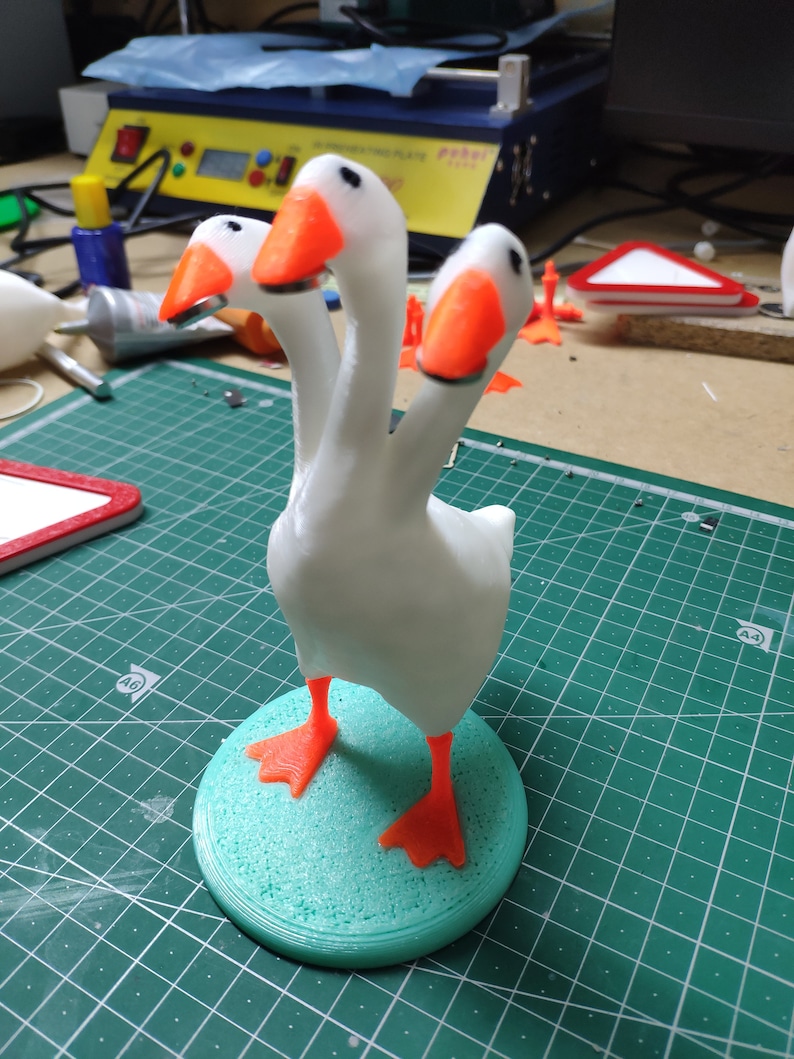 Untitled Goose Game | Entitled Goose Miniature Figure Statue Tri Head ...