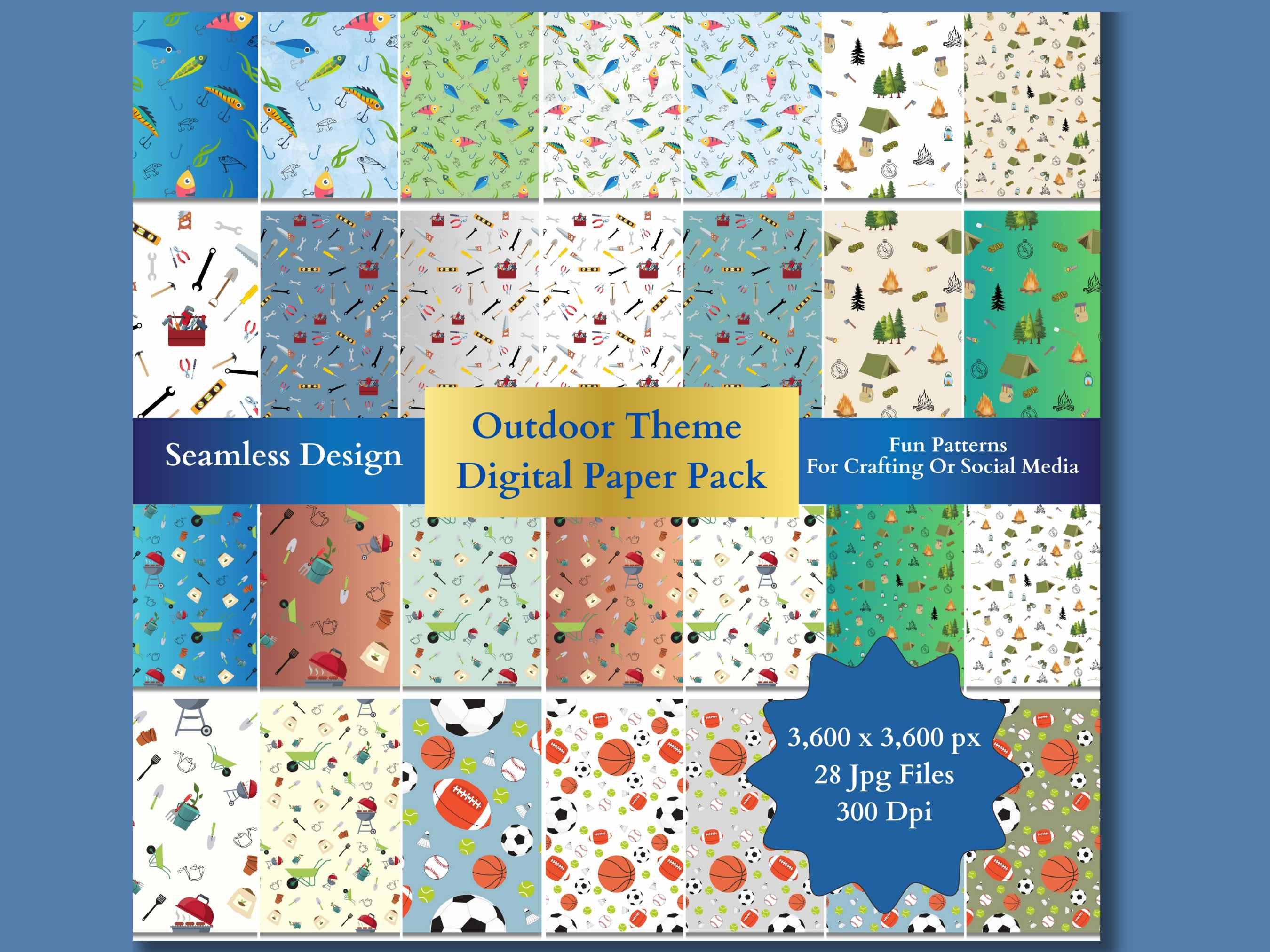 Outdoor Theme Seamless Digital Paper Pack. Scrapbook Paper, Fun ...