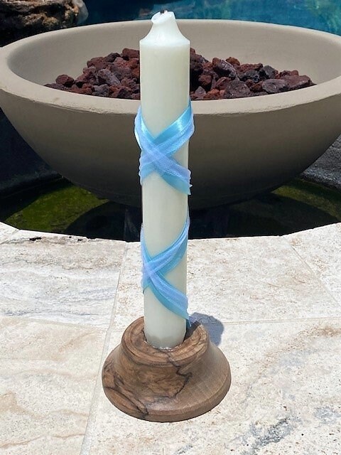Walnut Candle Holder, Drip Catch, Solid Hardwood, Baptism Candle Holder ...