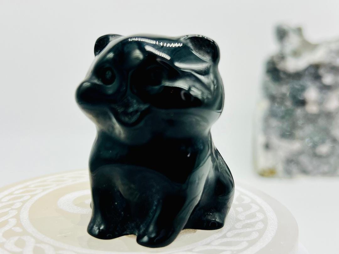 Black Obsidian Persian Cat Carving, Black Obsidian Cat, Black Cat ...