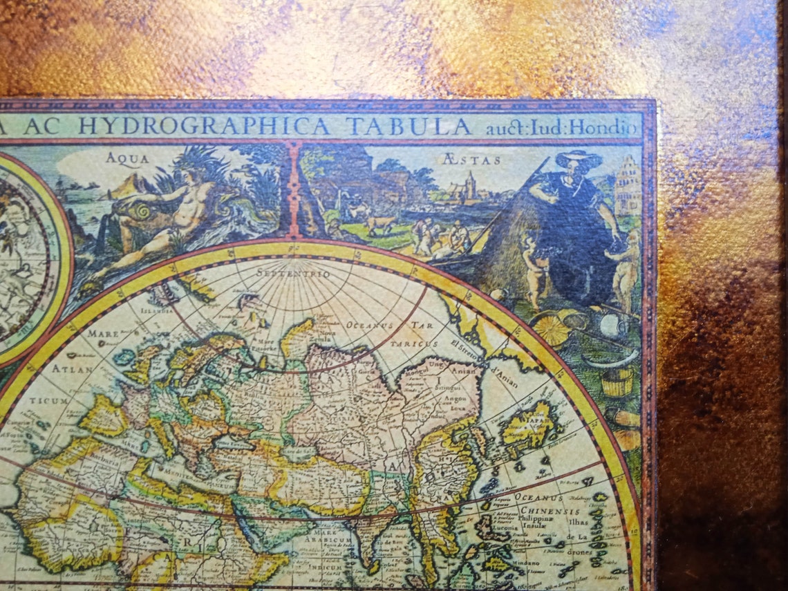 Handmade Old World Map Double Hemisphere by Lud. Hondio XVII - Etsy