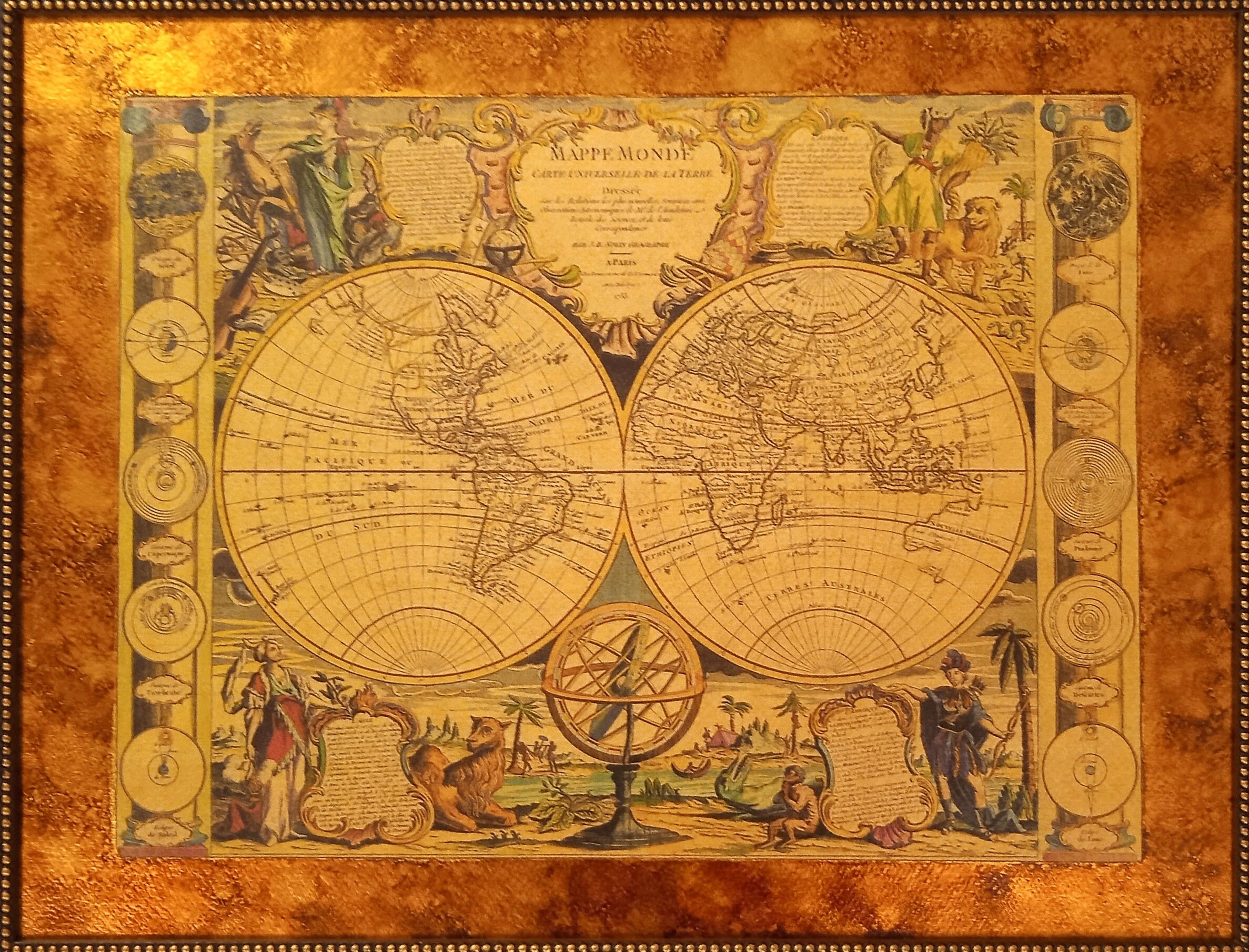 Handmade Old World Map Double Hemisphere by J.B. Nolin 1755. - Etsy
