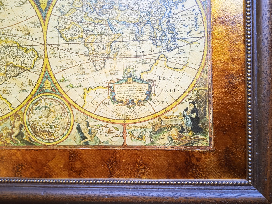 Handmade Old World Map Double Hemisphere by Lud. Hondio XVII - Etsy