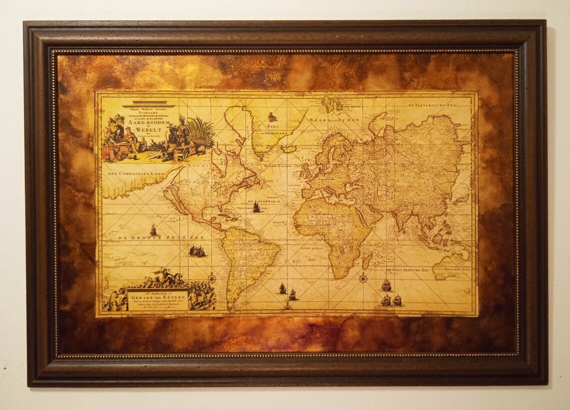 Handmade Old World Map Gerard Van Keulen 1728. Handmade Map Unique Map ...