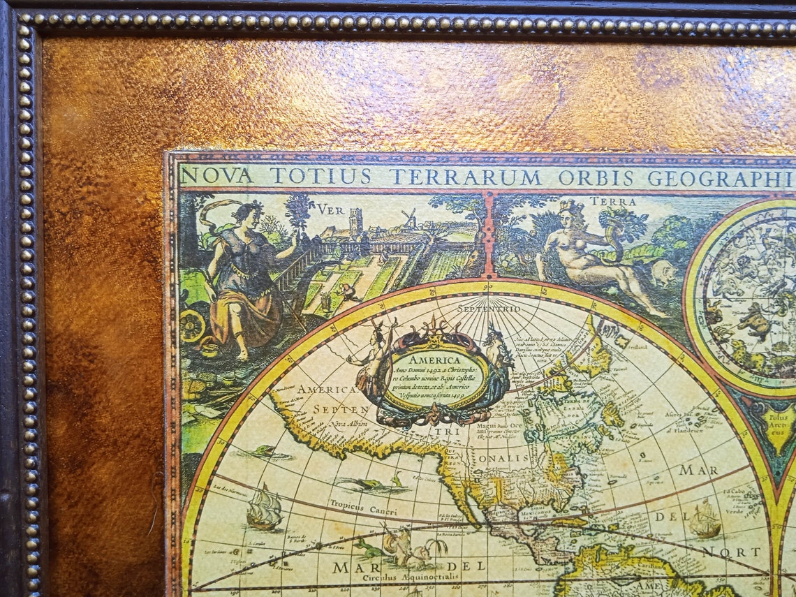 Handmade Old World Map Double Hemisphere by Lud. Hondio XVII - Etsy