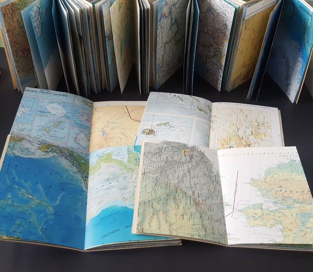 Worldwide Map Junk Journal 60pg 5x7 Mixed Atlas Page Blank Journal Mini ...