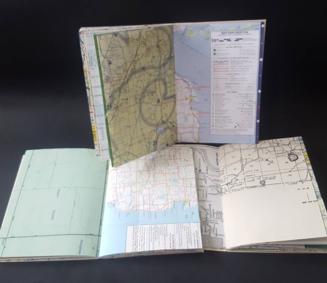 Michigan Map Junk Journal 60pg 5x7 Mixed Atlas Page Blank Journal Mini ...