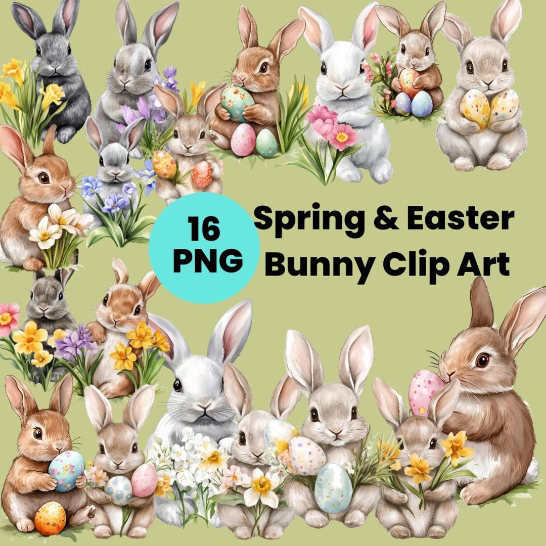 Adorable Spring Easter Bunny Clipart Set - Instant Download for ...
