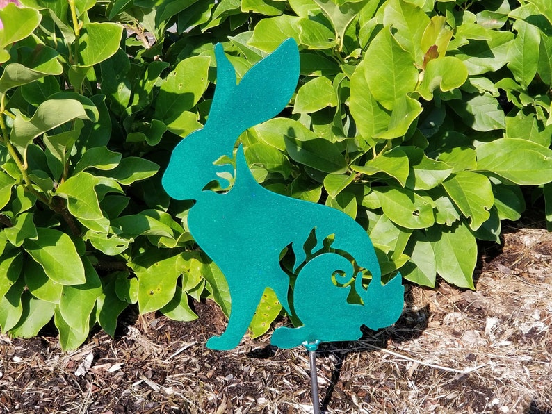 Metal Art Garden Rabbit Stake Decoration Bunnie Giftgarden - Etsy